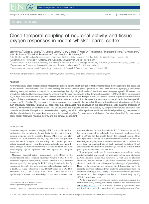 (PDF) Close temporal coupling of neuronal activity and tissue oxygen ...