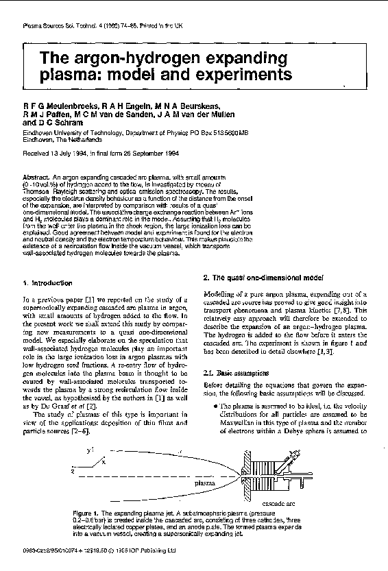 (PDF) The argon-hydrogen expanding plasma: model and experiments