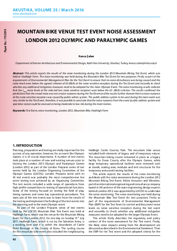 (PDF) MOUNTAIN BIKE VENUE TEST EVENT NOISE ASSESSMENT LONDON 2012 ...