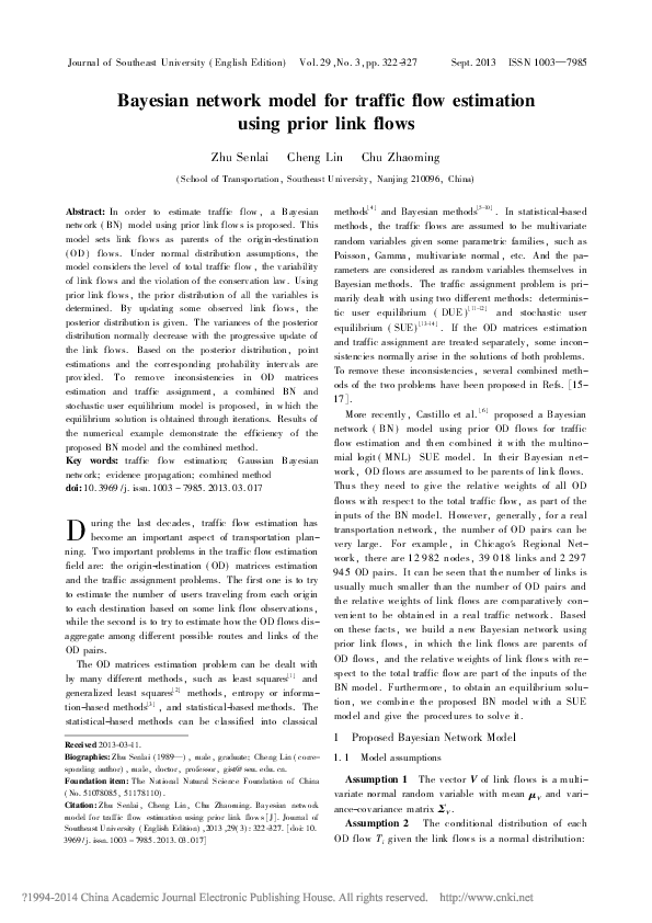(PDF) A Bayesian network model for traffic flow estimation using prior link flows