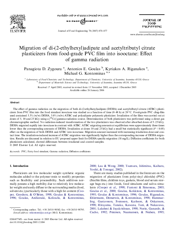 (PDF) Migration of di-(2-ethylhexyl)adipate and acetyltributyl citrate ...
