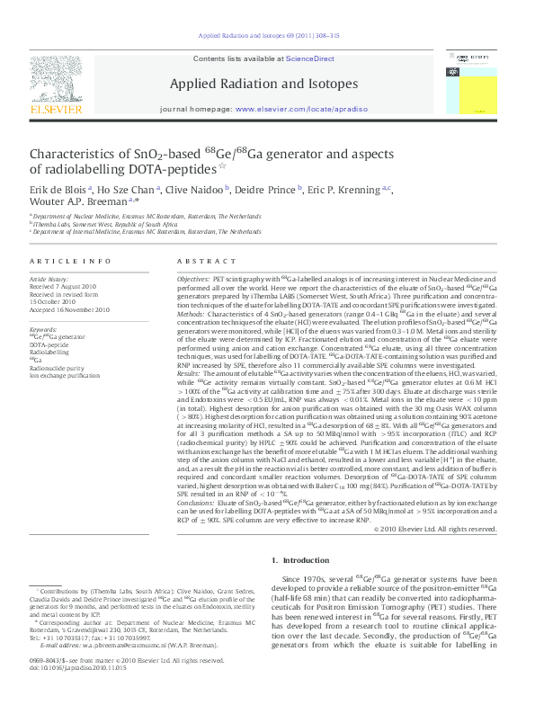 (PDF) Characteristics of SnO2-based 68Ge/68Ga generator and aspects of ...