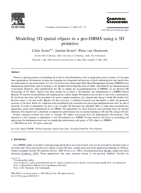 (PDF) Modelling 3D spatial objects in a geo-DBMS using a 3D primitive