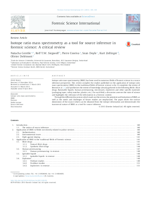 (PDF) Isotope ratio mass spectrometry as a tool for source inference in ...