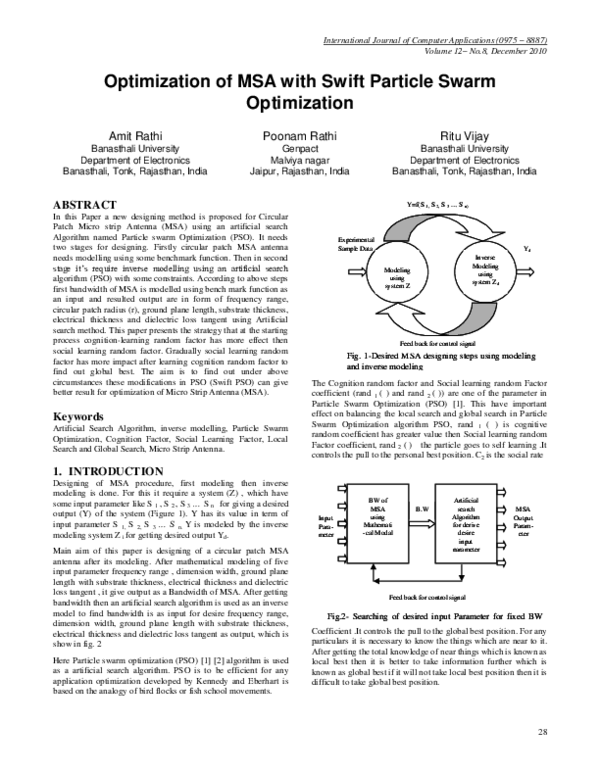 Pdf Optimization Of Msa With Swift Particle Swarm Optimization