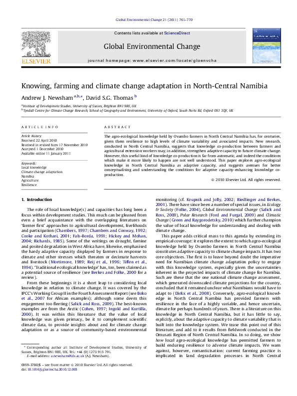 (PDF) Knowing, farming and climate change adaptation in North-Central ...