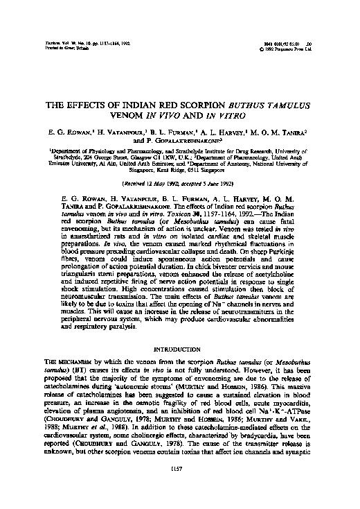 (PDF) The effects of Indian red scorpion Buthus tamulus venom in vivo ...