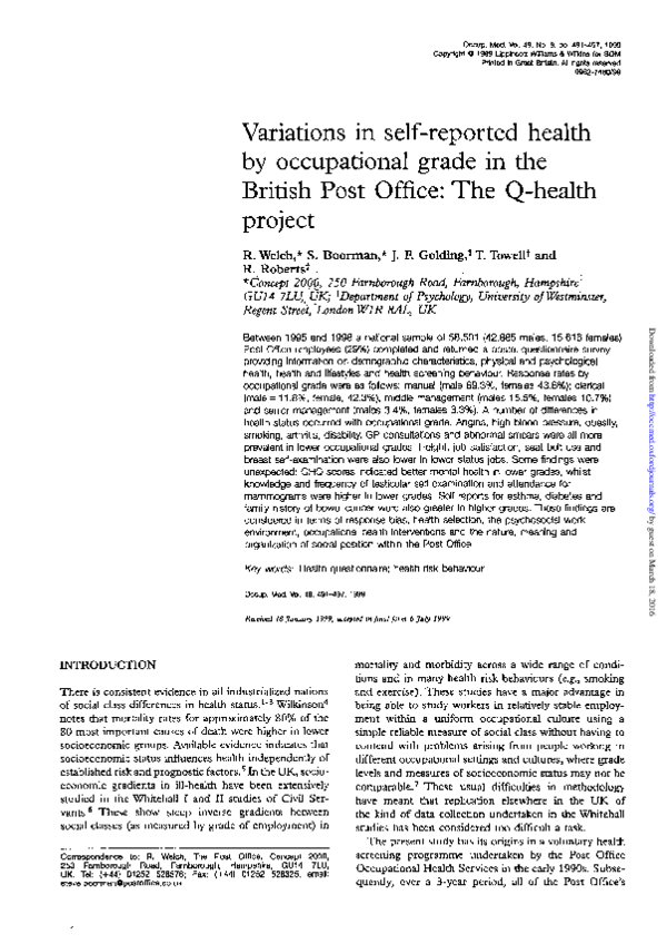 (PDF) Variations in self-reported health by occupational grade in the ...