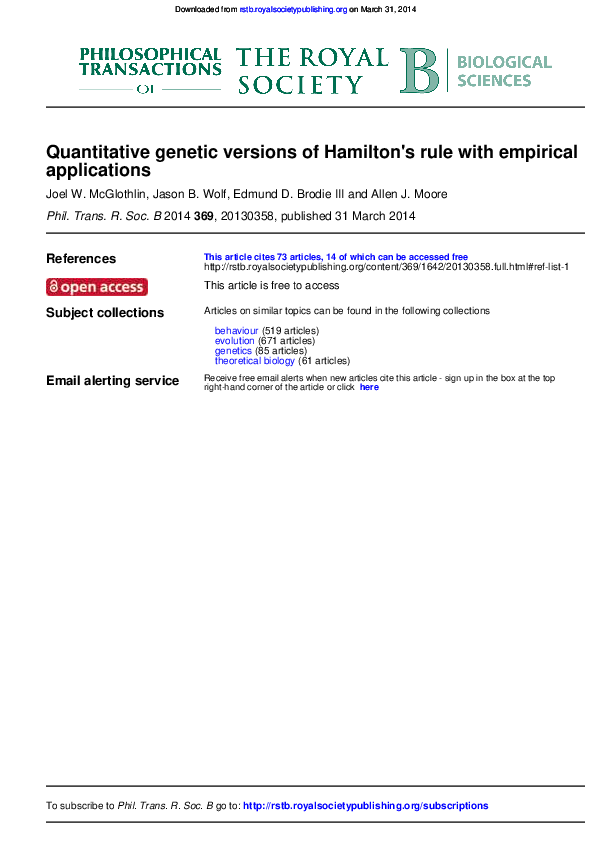(PDF) Quantitative genetic versions of Hamilton's rule with empirical ...