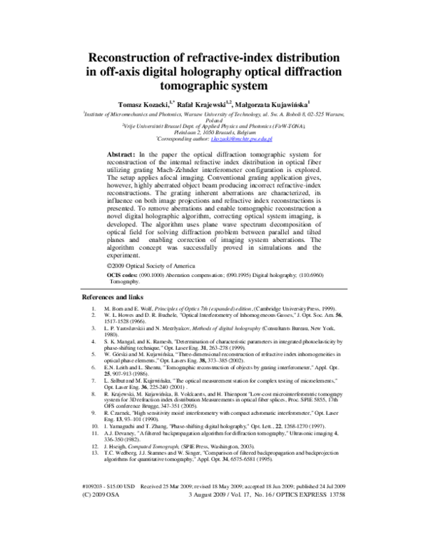 (PDF) Reconstruction of refractive-index distribution in off-axis digital holography optical ...
