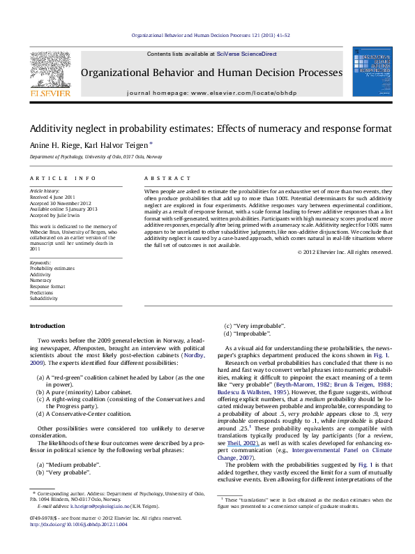 (PDF) Additivity neglect in probability estimates: Effects of numeracy ...