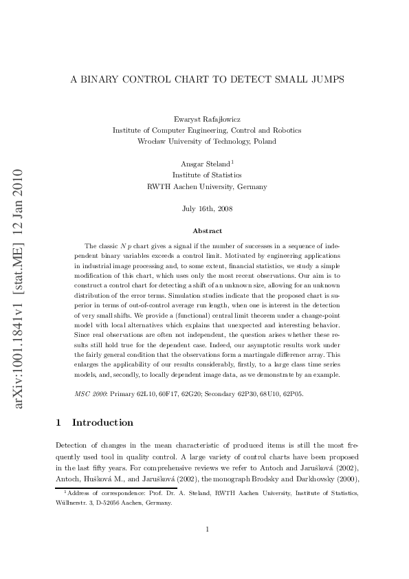 (PDF) A Binary Control Chart to Detect Small Jumps | Ansgar Steland ...