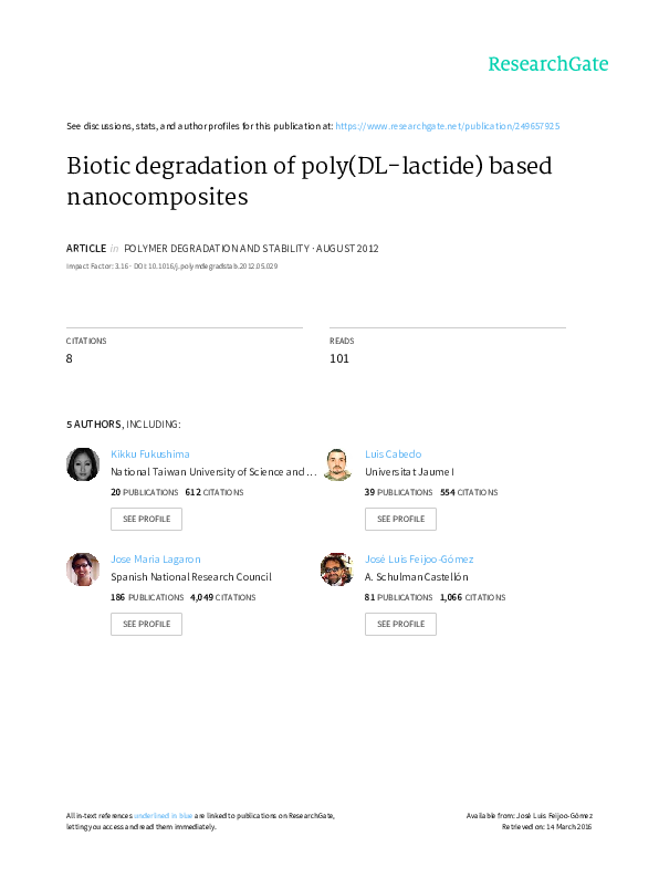 (PDF) Biotic degradation of poly(DL-lactide) based nanocomposites