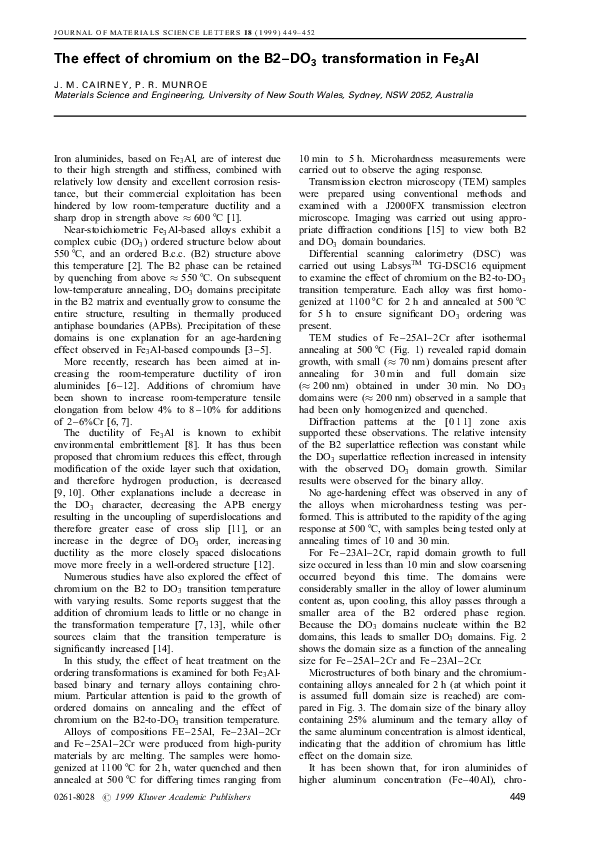 (PDF) The Effect of Chromium on the B2–DO3 Transformation in Fe3Al