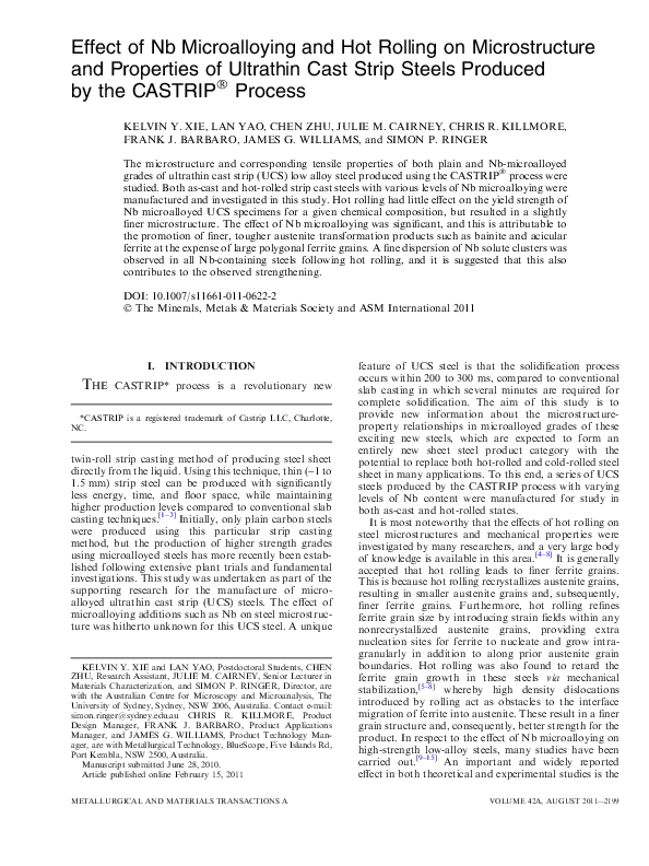 (PDF) Effect of Nb Microalloying and Hot Rolling on Microstructure and Properties of Ultrathin ...