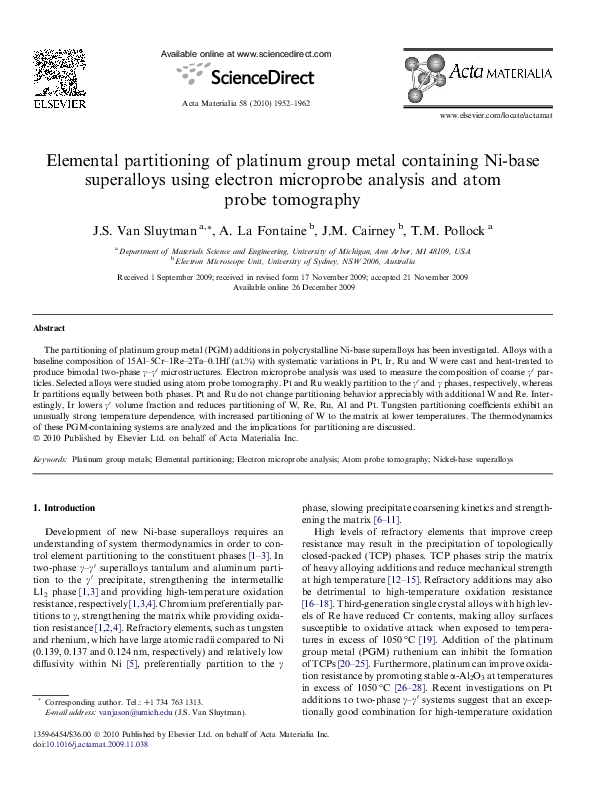 (PDF) Elemental partitioning of platinum group metal containing Ni-base superalloys using ...