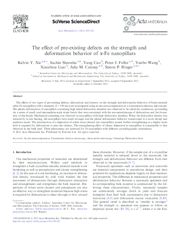 (PDF) The effect of pre-existing defects on the strength and ...