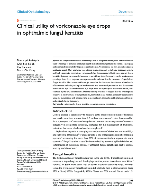 (PDF) Clinical utility of voriconazole eye drops in ophthalmic fungal keratitis