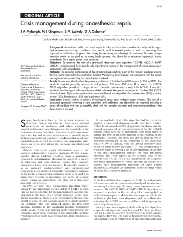 (PDF) Crisis management during anaesthesia: sepsis
