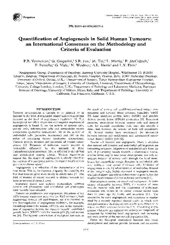 (PDF) Quantification of angiogenesis in solid human tumours: an international consensus on the ...
