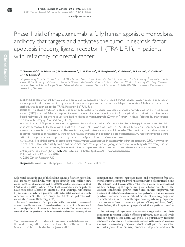 (PDF) Phase II trial of mapatumumab, a fully human agonistic monoclonal antibody that targets ...