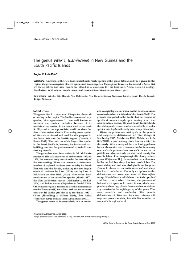 (PDF) The genus Vitex L.(Lamiaceae) in New Guinea and the South Pacific ...