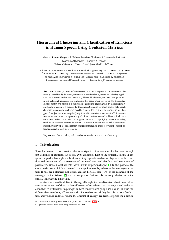 Pdf Hierarchical Clustering And Classification Of Emotions In Human Speech Using Confusion