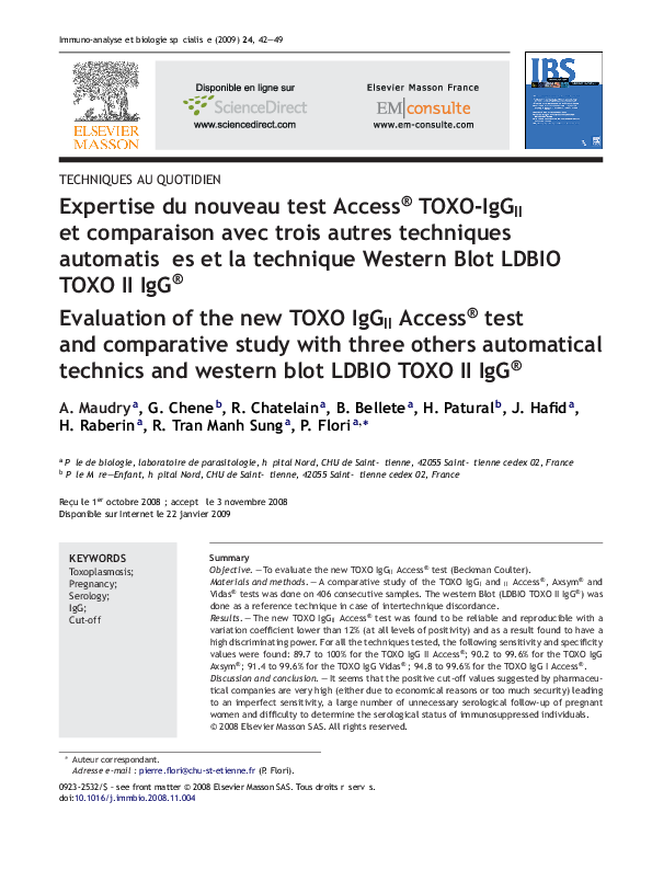 (PDF) Expertise du nouveau test Access® TOXO-IgGII et comparaison avec ...