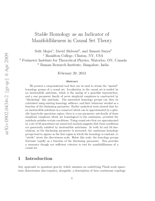 (PDF) Stable homology as an indicator of manifoldlikeness in causal set ...