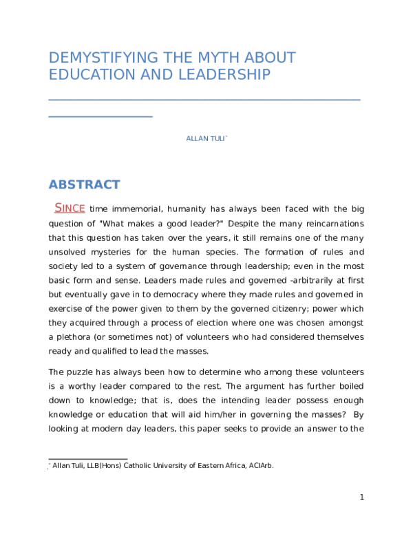 (DOC) DEMYSTIFYING THE MYTH ABOUT EDUCATION AND LEADERSHIP