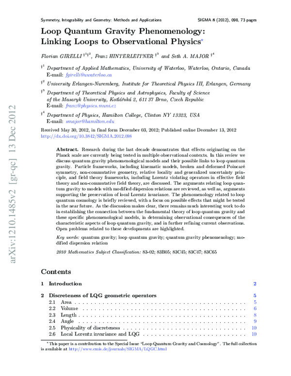 (PDF) Loop Quantum Gravity Phenomenology: Linking Loops to Observational Physics