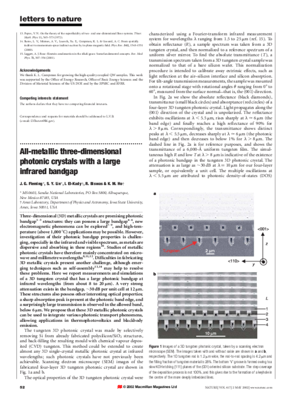 (PDF) All-metallic three-dimensional photonic crystals with a large infrared bandgap