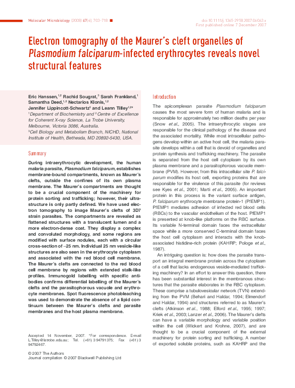 (PDF) Electron tomography of the Maurer's cleft organelles of ...