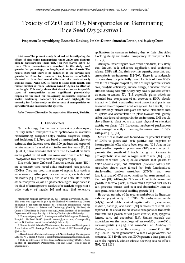 (PDF) Toxicity of ZnO and TiO2 Nanoparticles on Germinating Rice Seed ...