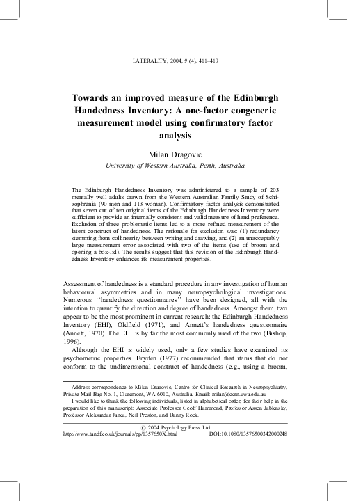 (PDF) Towards an improved measure of the Edinburgh Handedness Inventory ...