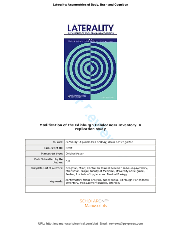 (PDF) Modification of the Edinburgh Handedness Inventory: A replication ...