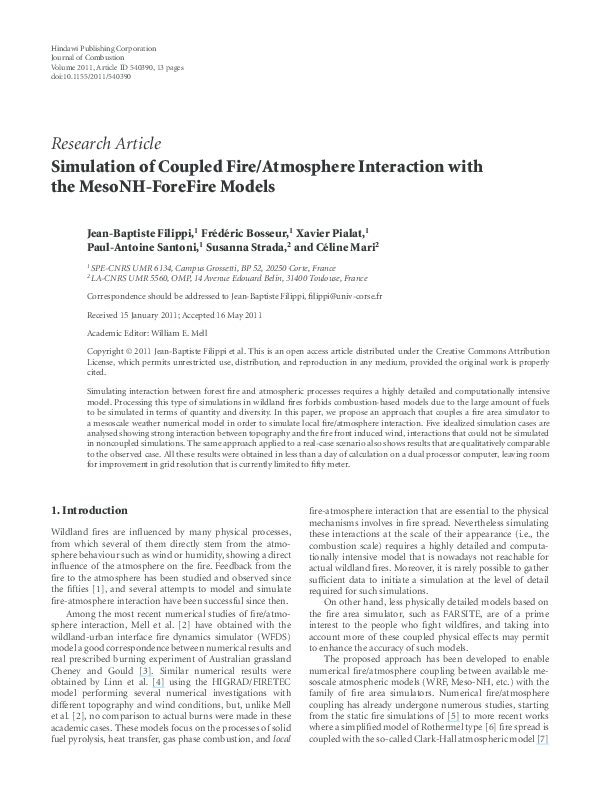 (PDF) Simulation of coupled fire/atmosphere interaction with the MesoNH ...