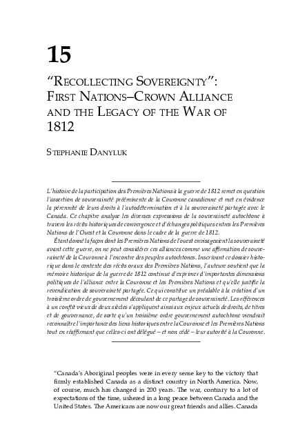 (PDF) “Recollecting Sovereignty”: First Nations–Crown Alliance and the ...