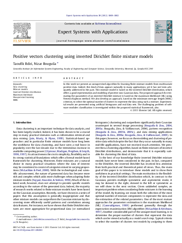 (PDF) Positive vectors clustering using finite inverted dirichlet mixture models