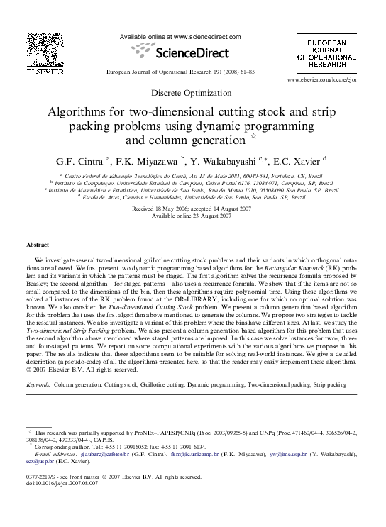 (PDF) Discrete Optimization Algorithms for two-dimensional cutting stock and strip packing ...