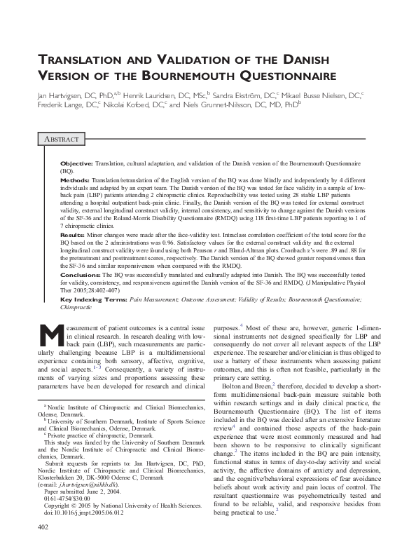 (PDF) Translation and Validation of the Danish Version of the ...