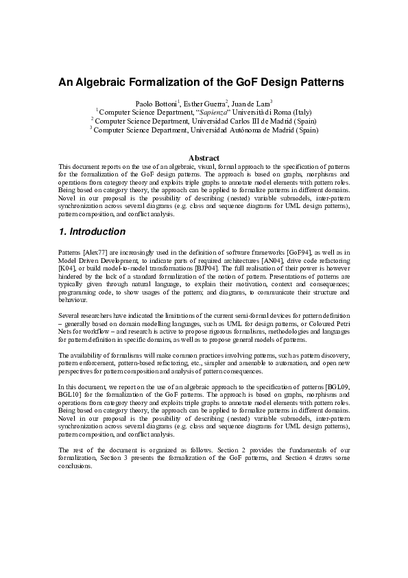 (PDF) An Algebraic Formalization of the GoF Design Patterns