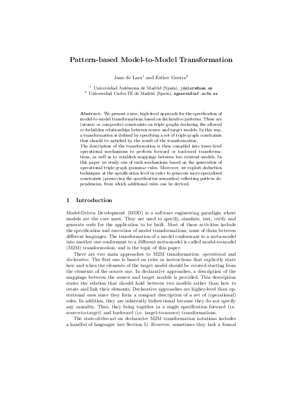 (PDF) Pattern-Based Model-to-Model Transformation