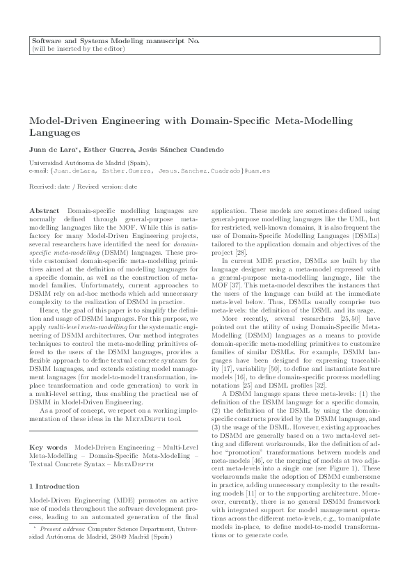 (PDF) Model-driven engineering with domain-specific meta-modelling ... (PDF) Model-driven engineering with domain-specific meta-modelling ...