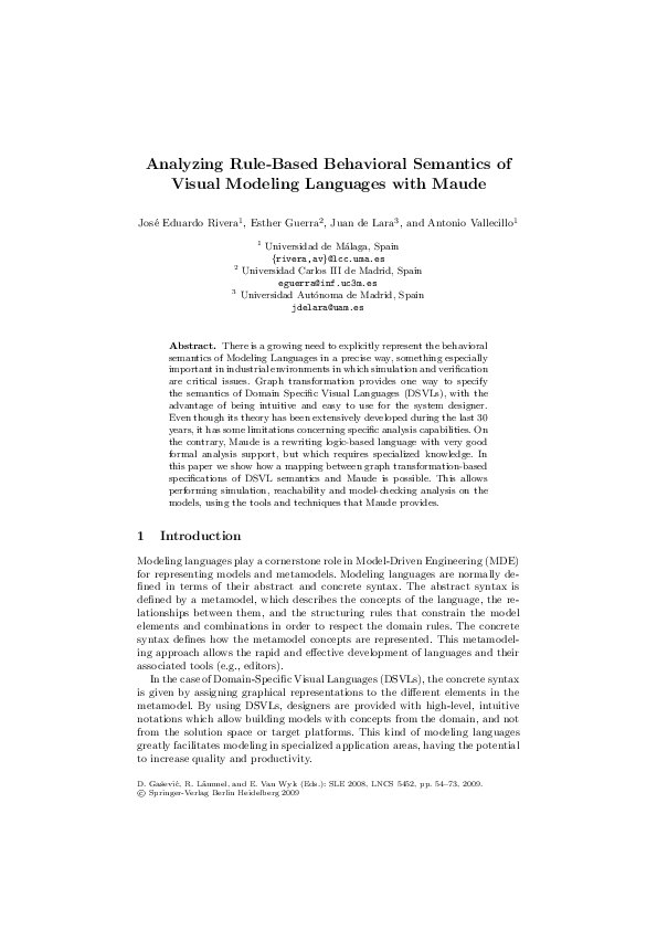 Pdf Analyzing Rule Based Behavioral Semantics Of Visual Modeling Languages With Maude