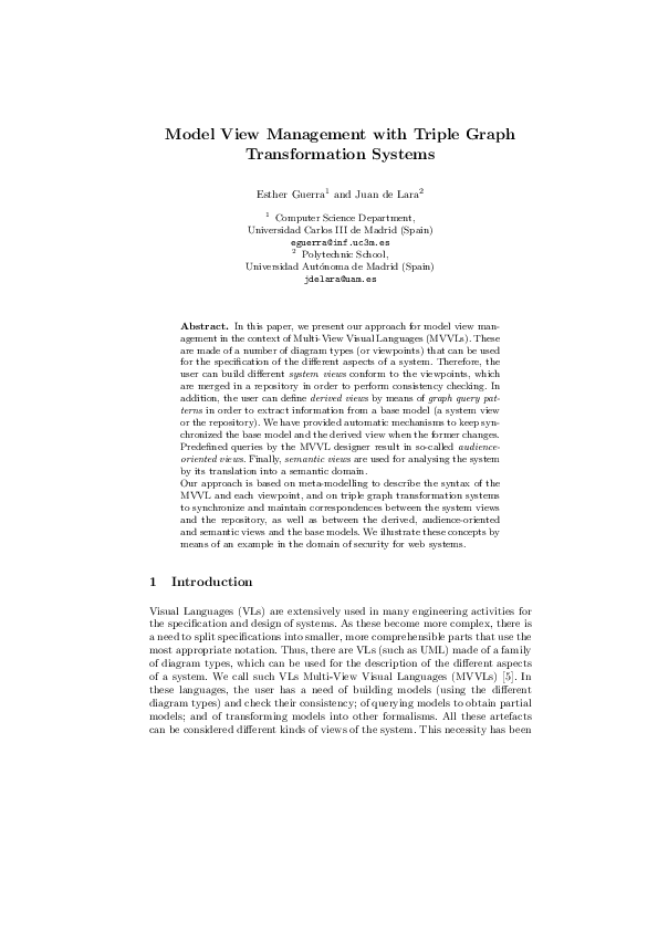 Pdf Model View Management With Triple Graph Transformation Systems
