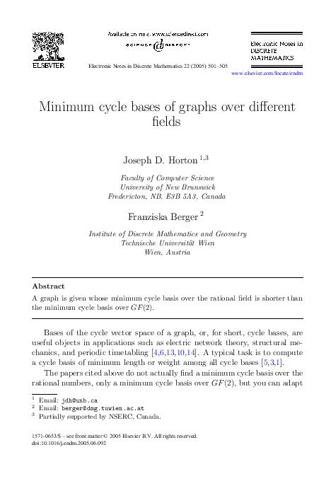 Pdf Minimum Cycle Bases Of Graphs Over Different Fields