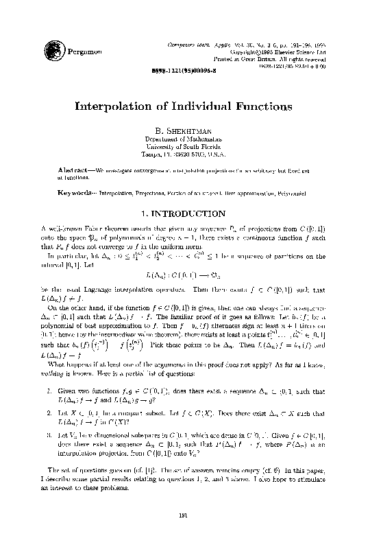 (PDF) Interpolation of individual functions