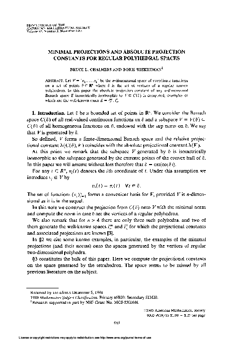 (PDF) Minimal projections and absolute projection constants for regular polyhedral spaces