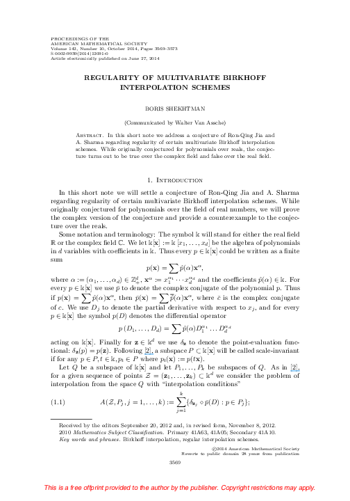 (PDF) Regularity of multivariate Birkhoff interpolation schemes